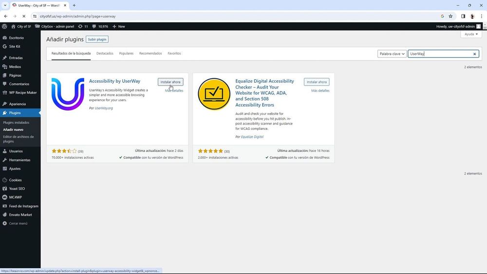 Plugin de Accesibilidad WordPress de UserWay - Instalación
